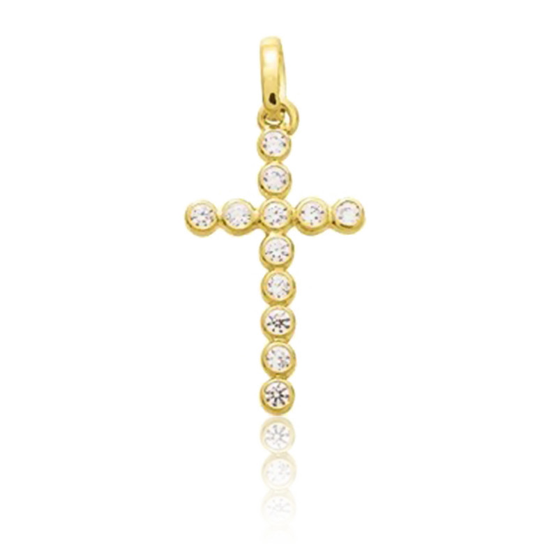 Croix stylisée, Or jaune 18K & Zircones - Emanessence