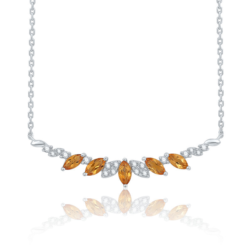 Collier Diamants & Citrine, Or Blanc - Aurora