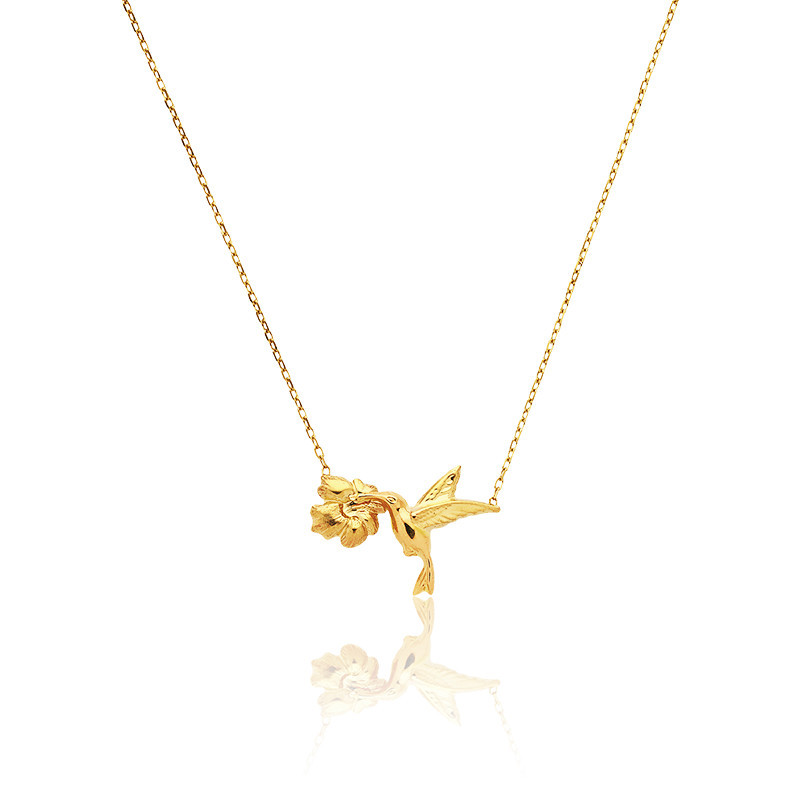 Collier Colibri & Hibiscus, Or jaune 750 - Rosatella