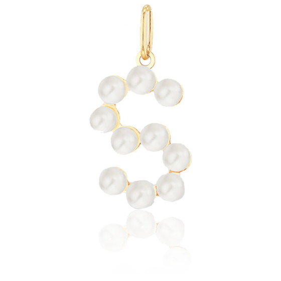 Pendentif Lettre S, Perles & Or jaune 375 - Emanessence
