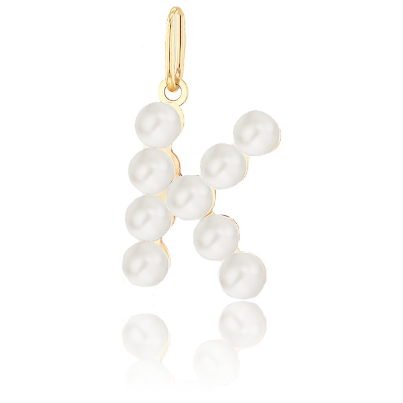 Pendentif Lettre K, Perles & Or jaune 375 - Emanessence