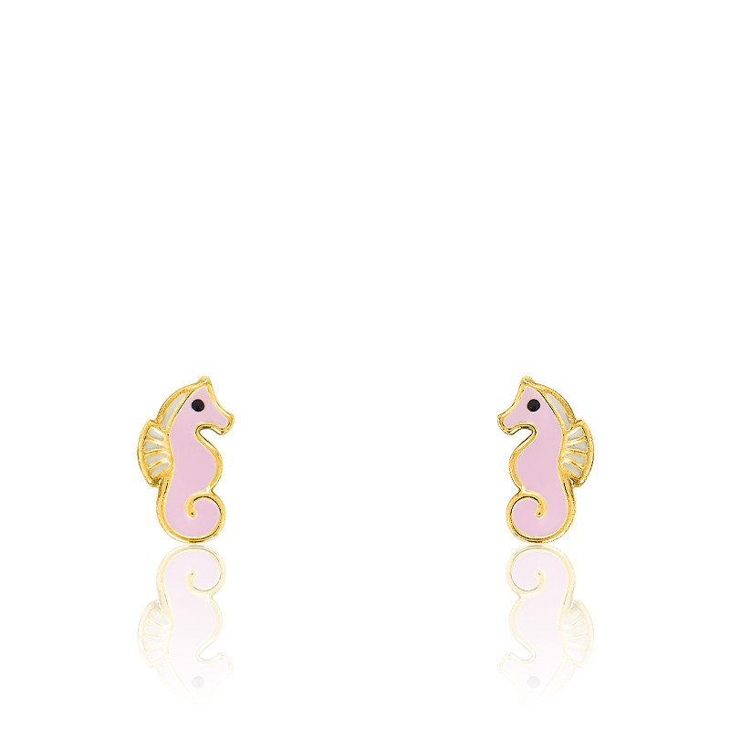Boucles d'oreilles Hippocampe Rose, Or Jaune 375 - Bambins