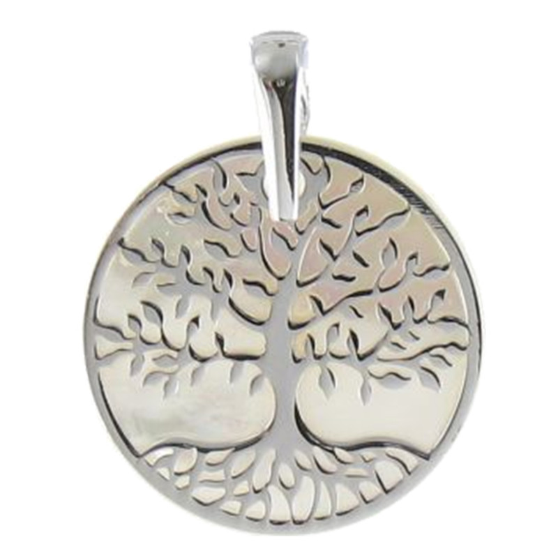 Médaille Arbre de vie Or Blanc 375 Nacre, 20mm -Lucas Lucor