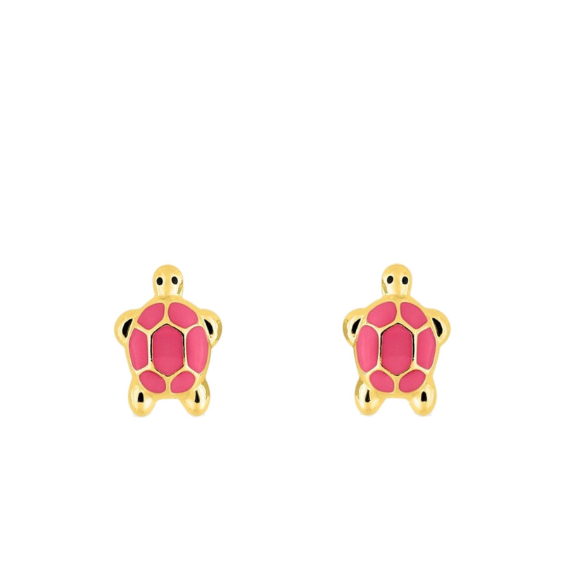 Boucles d'oreilles Tortues Roses, Plaqué Or Jaune - Bambins